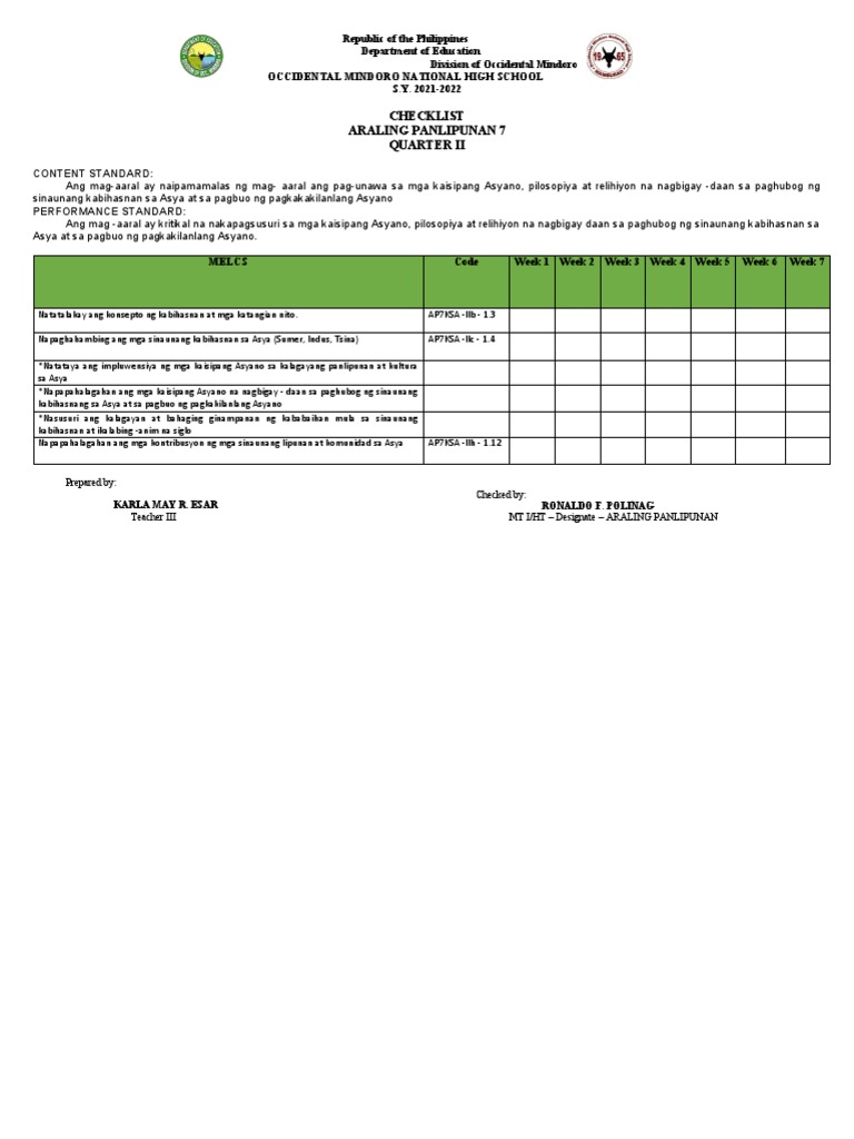 Checklist Q2 Ap7 | PDF