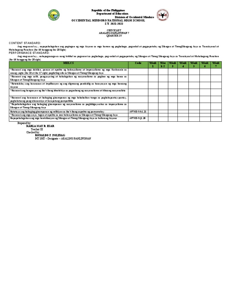 Checklist Q4 Ap7 | PDF