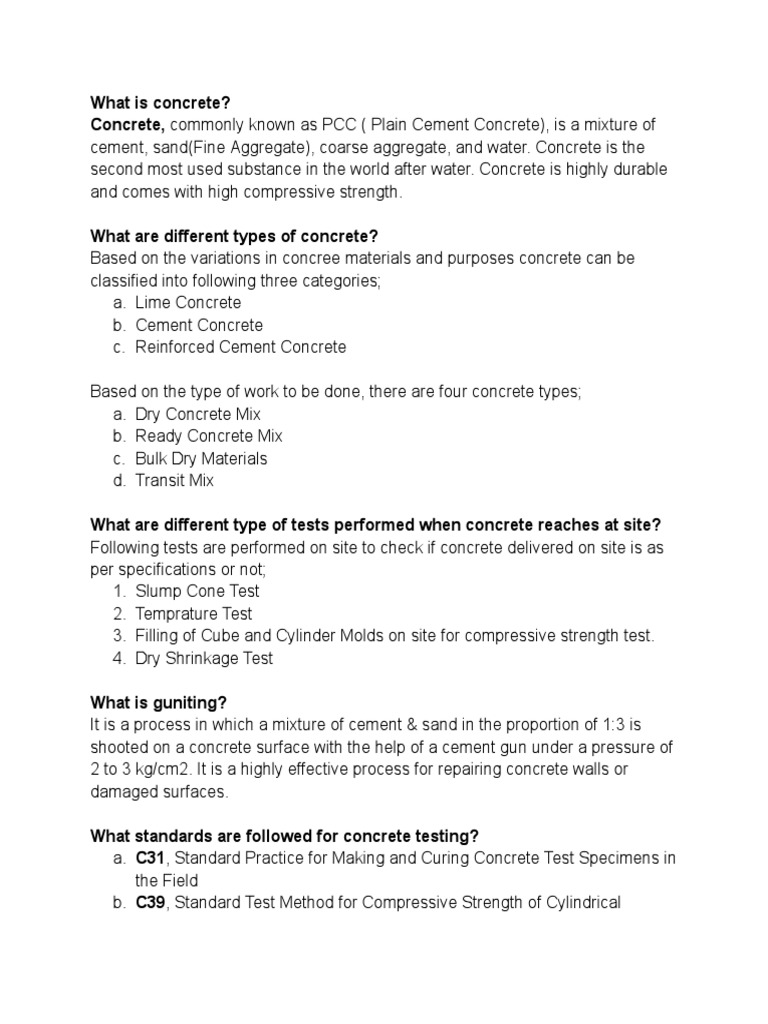 Interview Questions (Concrete Related) | PDF | Concrete | Prestressed ... Interview Questions (Concrete Related) | PDF | Concrete | Prestressed ...