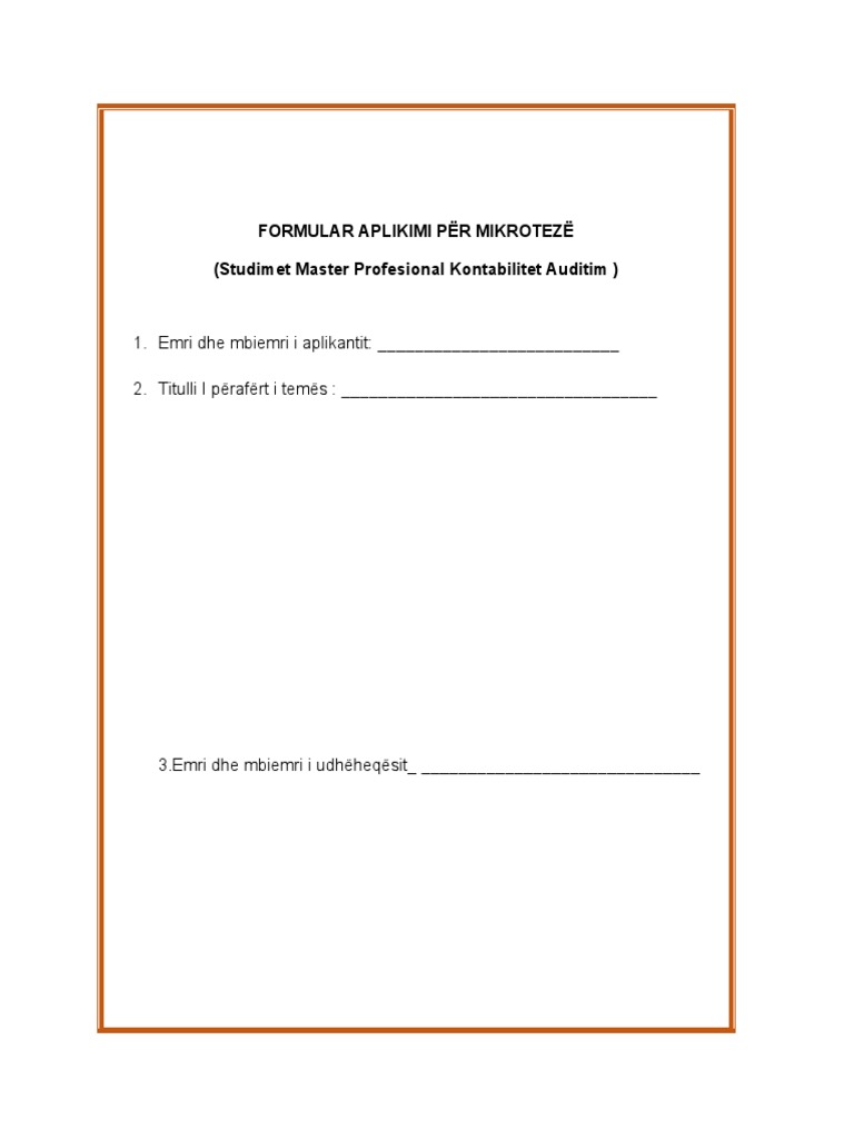 Formular Aplikimi Për Mikrotezë (Studimet Master Profesional ...