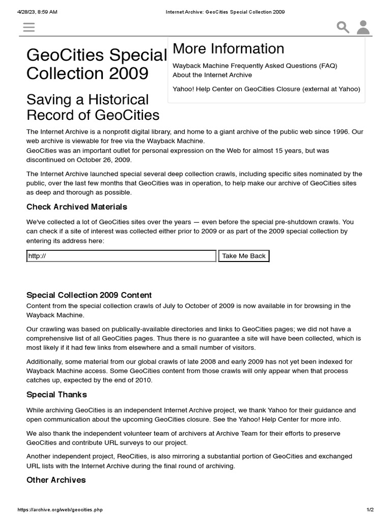 Internet Archive - GeoCities Special Collection 2009 | PDF | Internet ...