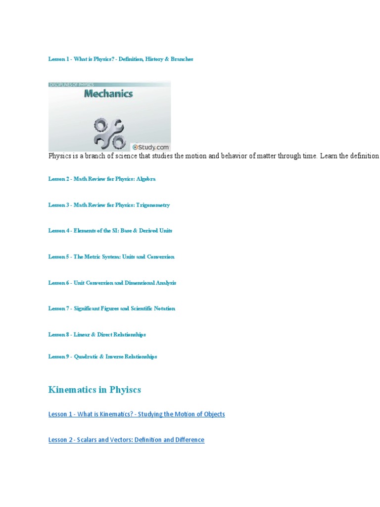 Course Outline For Intoduction To Phyiscs and Kinematics | PDF ...