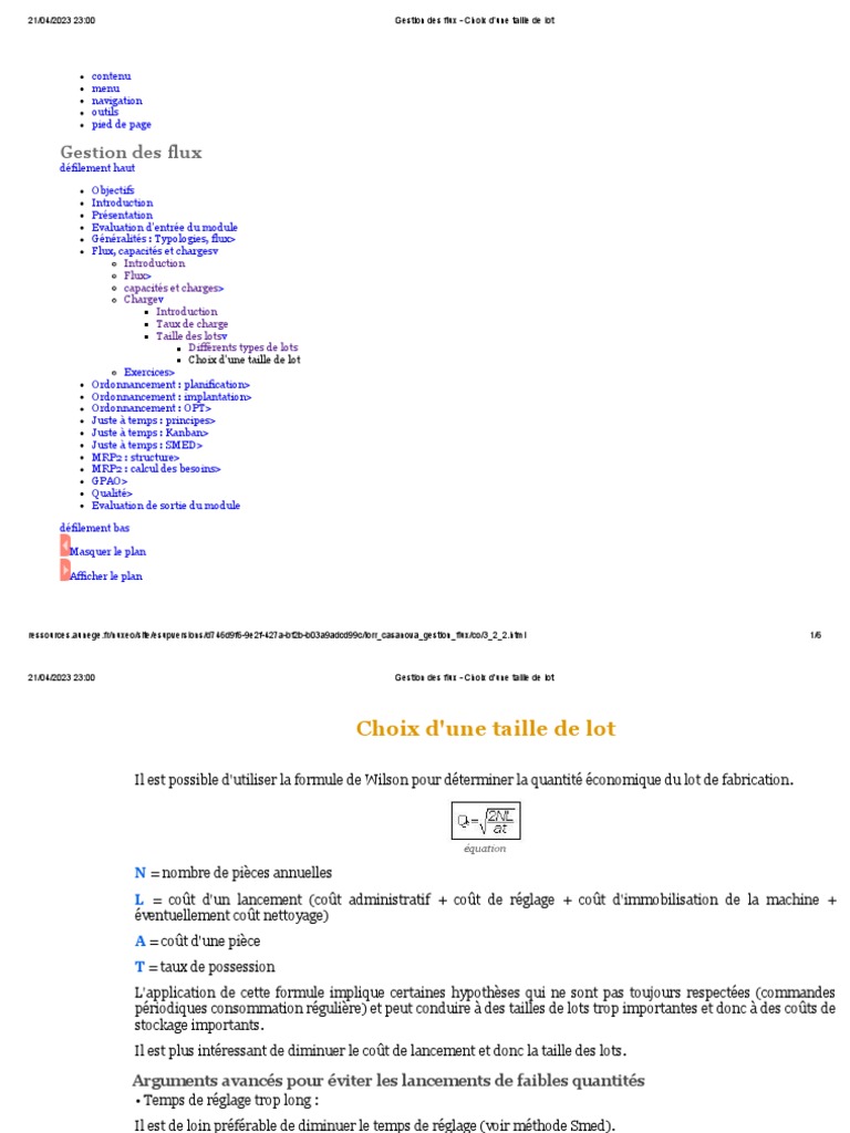 Optimisation Taille de Lot en Production | PDF | Logistique