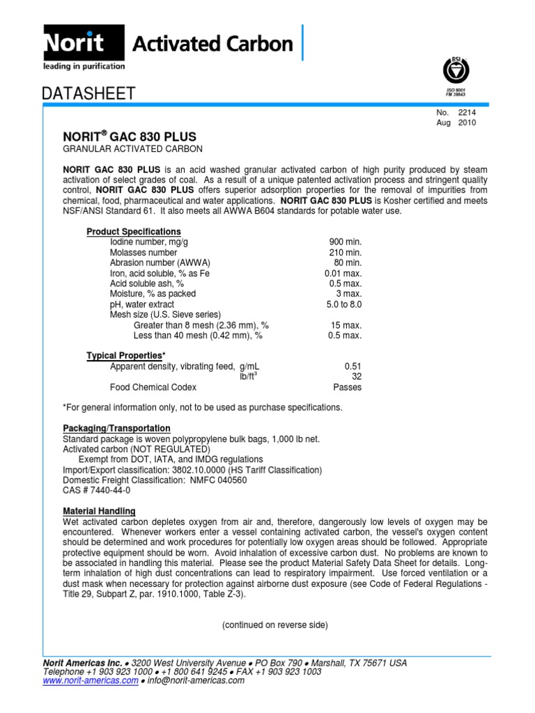 Norit GAC 830 PLUS | PDF