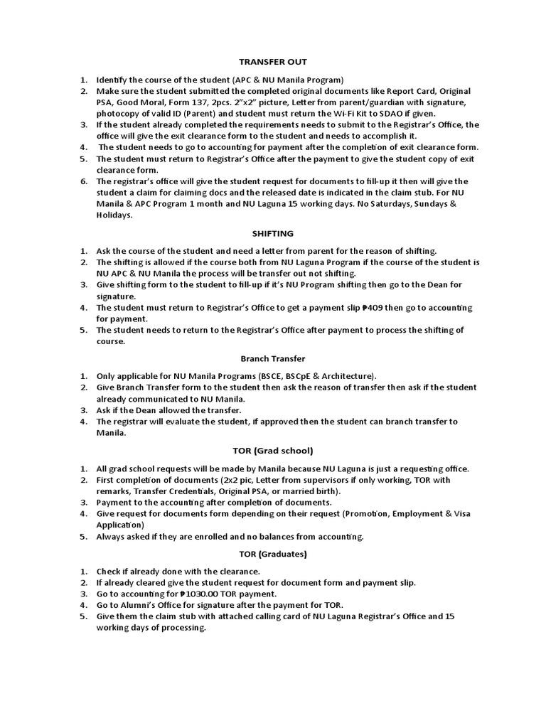 Registrar S Office Processes Pdf