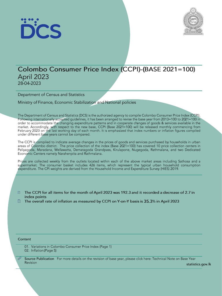Colombo Consumer Price Index Ccpi April 2023 Pdf