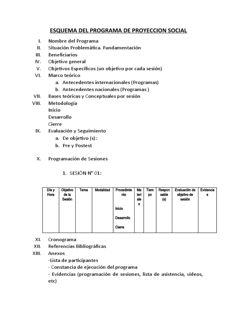 Esquema Del Programa de Proyeccion Social | PDF