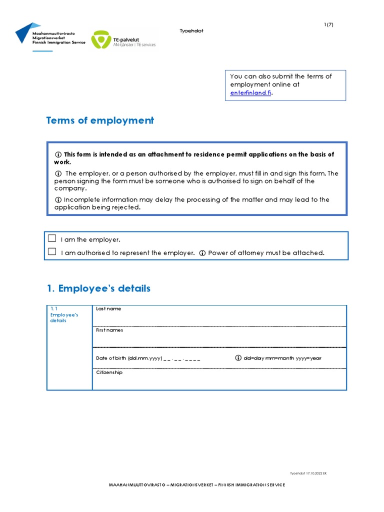Terms of Employment: This Form Is Intended As An Attachment To ...