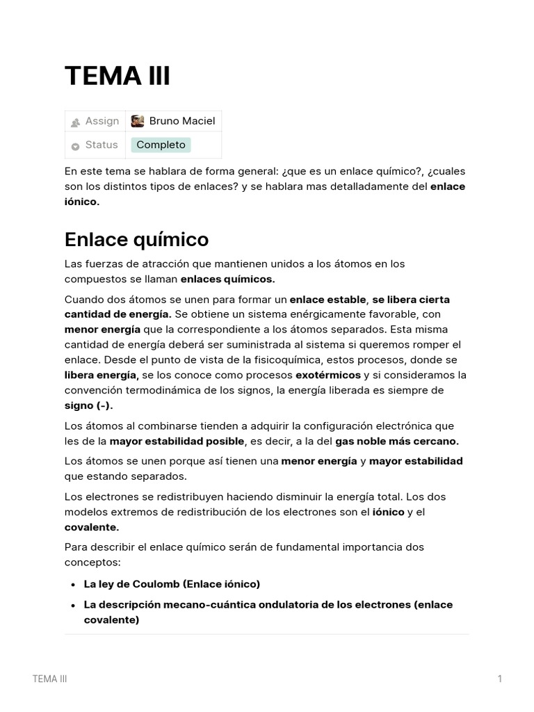 Tema III | PDF | Enlace químico | Enlace covalente