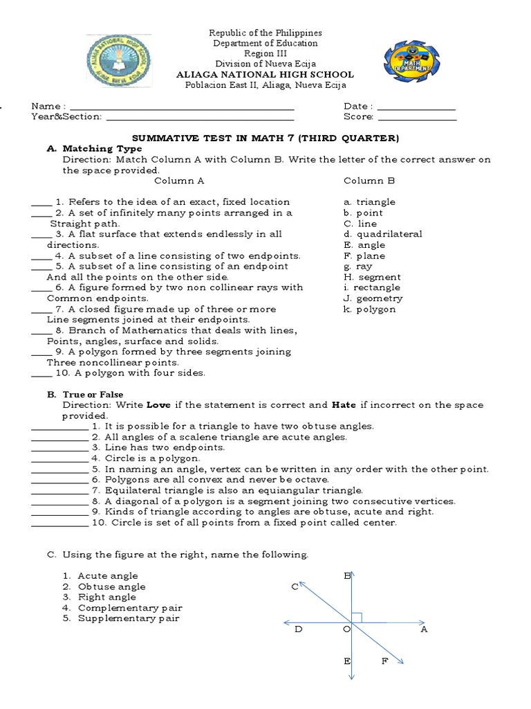 Aliaga National High School | PDF | Line (Geometry) | Triangle