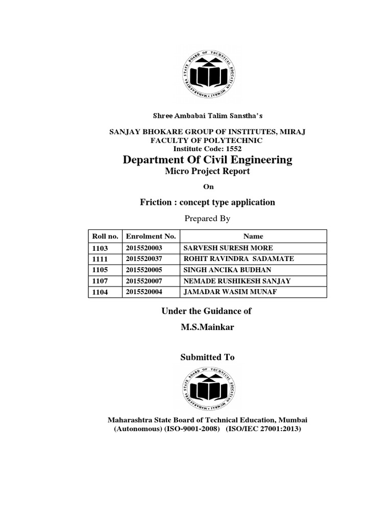 Applied Mechanics Micro Project | PDF | Friction | Physical Sciences