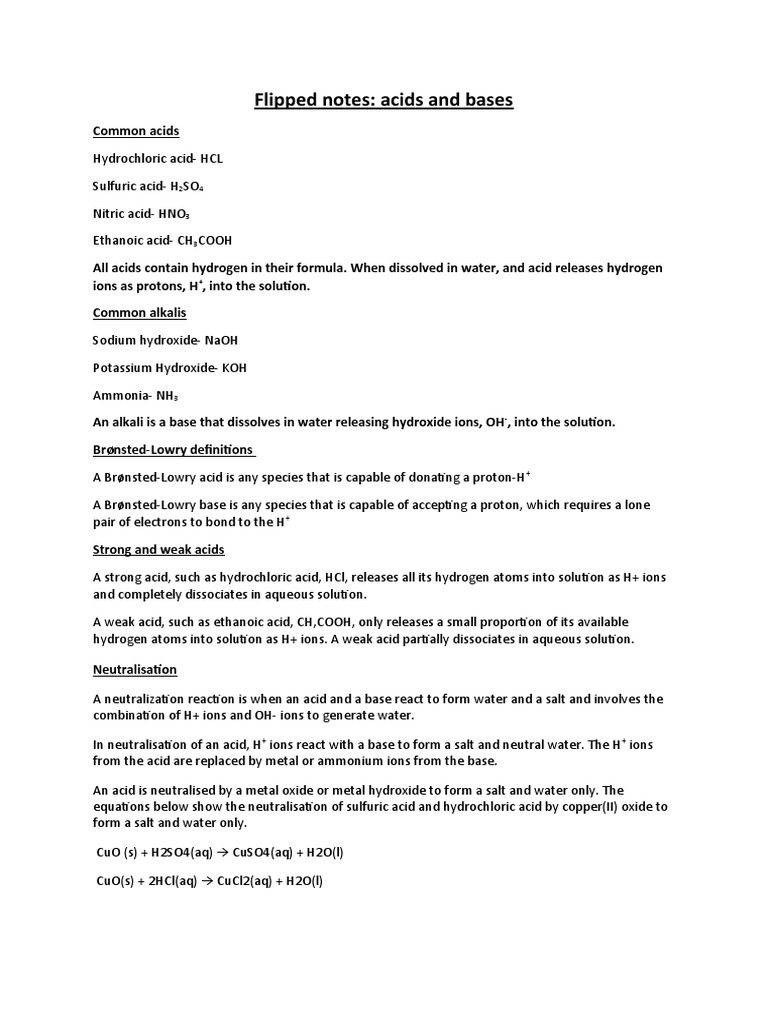 Flipped Notes Acids and Bases | PDF