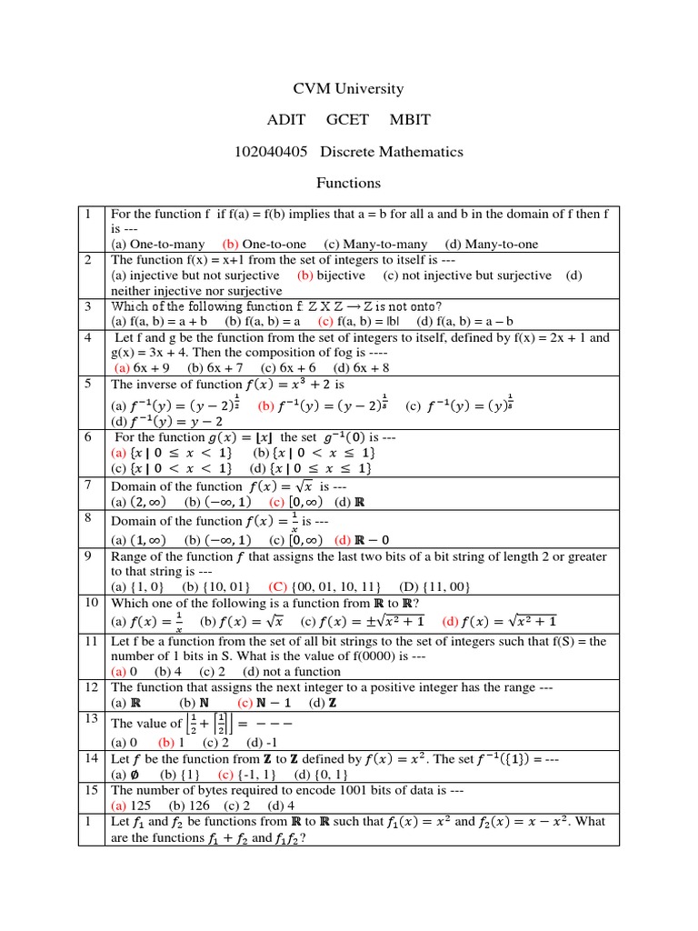 Functions Questions | PDF | Function (Mathematics) | Mathematical Logic