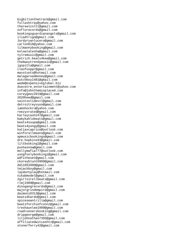 1500 Emails List Music Producer @plug2trap @myplugflex | PDF