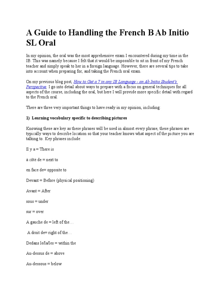 Tips for French B Ab Initio Oral Exam | PDF