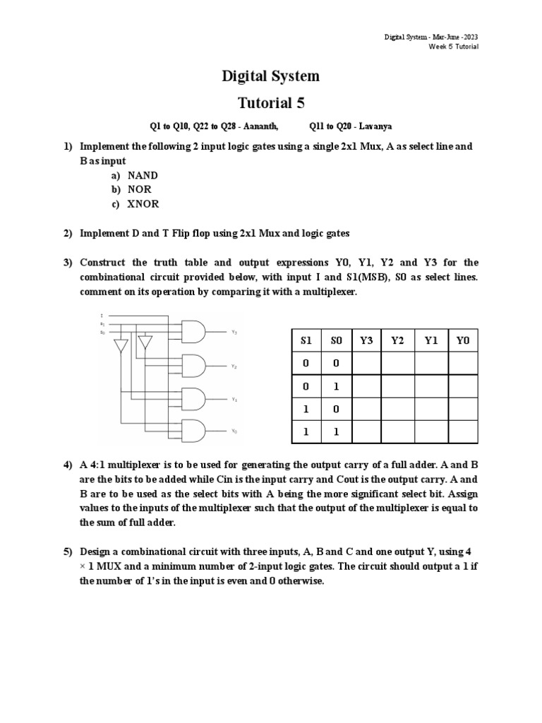 EE2001 Tutorial 5 | PDF | Computer Engineering | Digital Electronics
