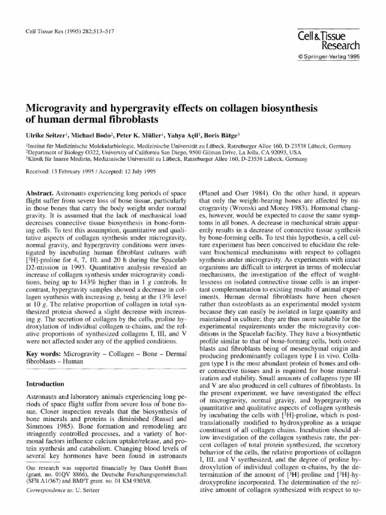 1995, U. Seitzer- Microgravity and hypergravity effects on collagen ...