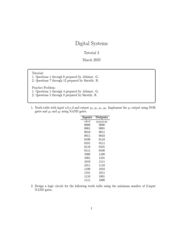Tutorial3-With Answer Key | Download Free PDF | Logic Gate | Arithmetic