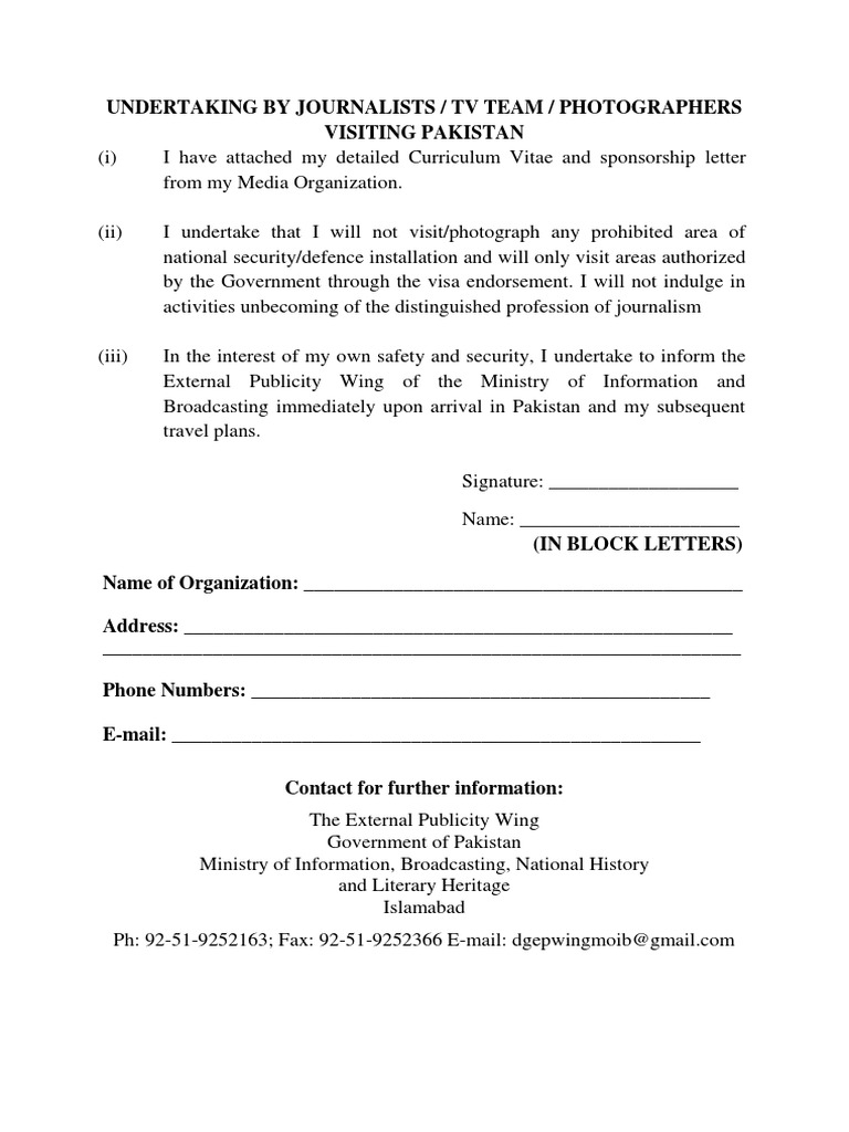 Journalist Visa Undertaking | PDF
