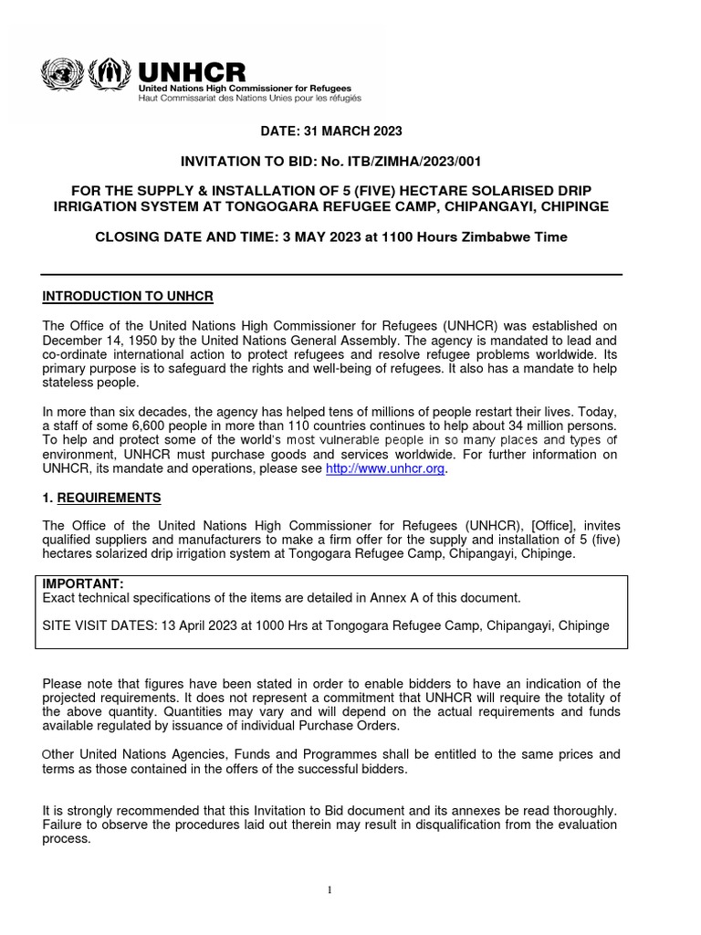ITB-ZIMHA-2023-001 Supply & Installation of 5 Hectare Solarised Drip ...