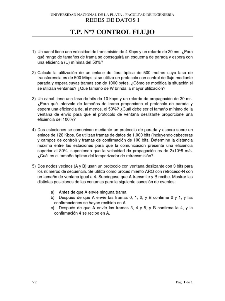 T.P. Nº7 Control Flujo: Redes de Datos I | PDF