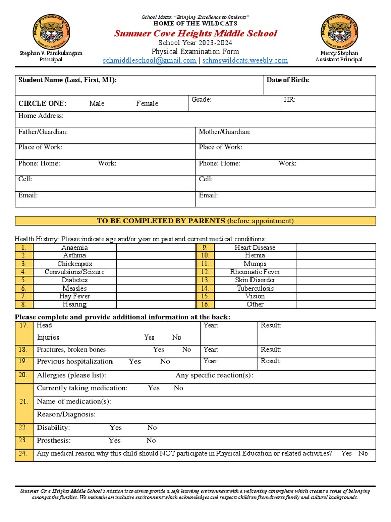 Physical Examination Form | PDF | Public Health | Human Diseases And ...
