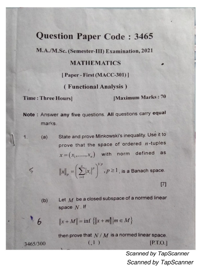 MSc Mathematics Previous Year Papers | PDF