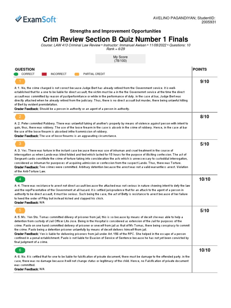 Exam Taker Answer Report | Download Free PDF | Forgery | Assault