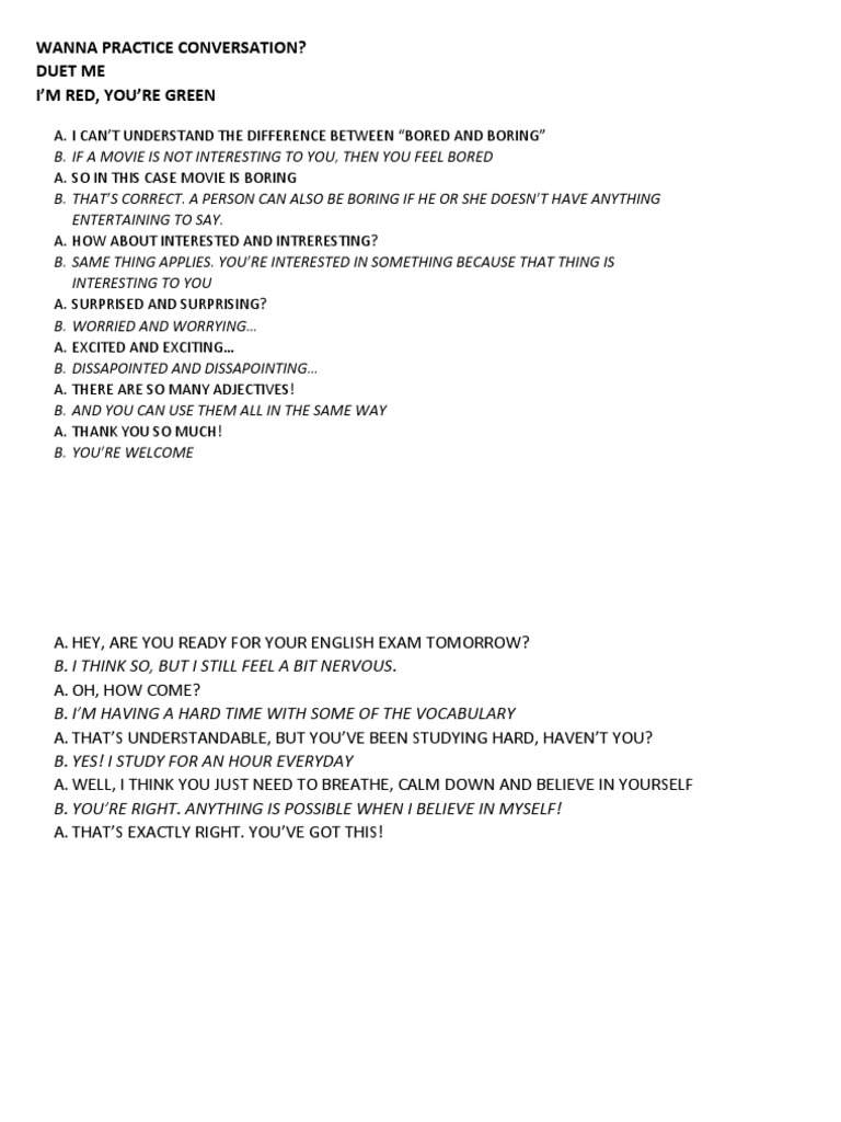 Wanna Practice Conversation | PDF | Language Arts & Discipline | Self ...