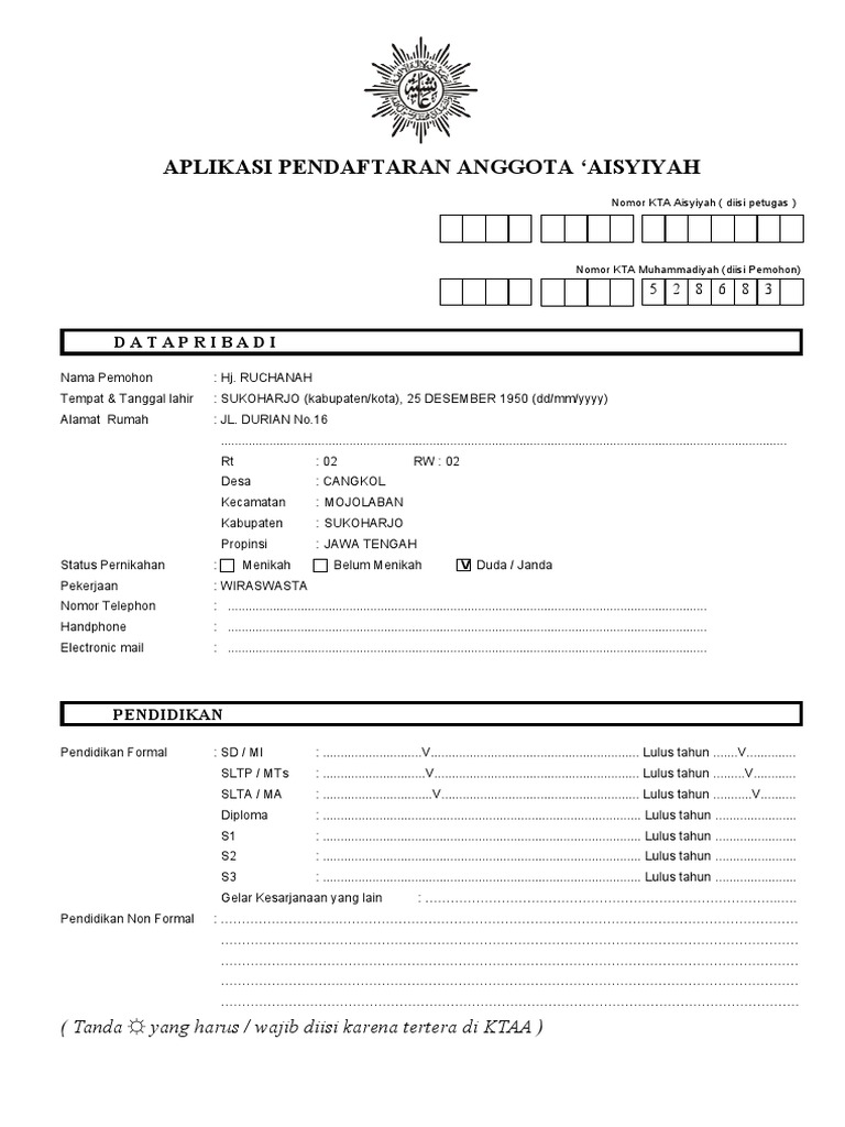 Formulir KTA Aisyiyah | PDF