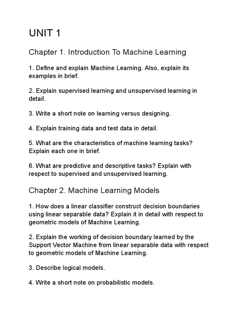 ML QB Unit Wise | PDF | Support Vector Machine | Machine Learning ML QB Unit Wise | PDF | Support Vector Machine | Machine Learning
