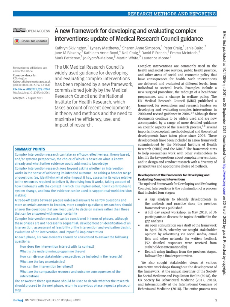 A New Framework For Developping and Evaluating Complex Interventions ...