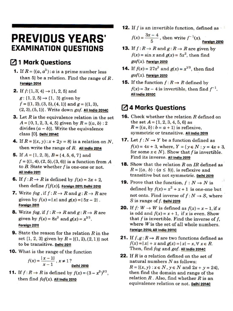 Relations and Functions Practice Questions | PDF
