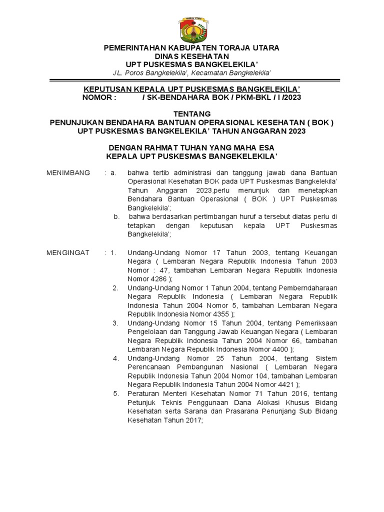 SK PKM BENDAHARA BOK 2023 | PDF