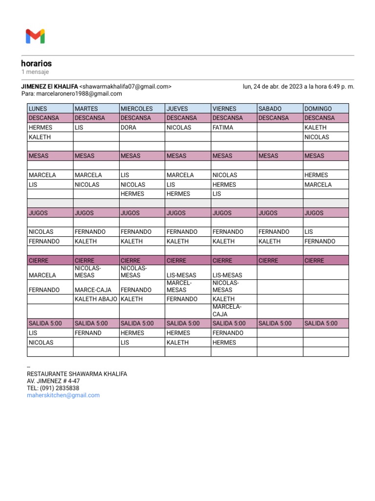 Horarios Abril | PDF