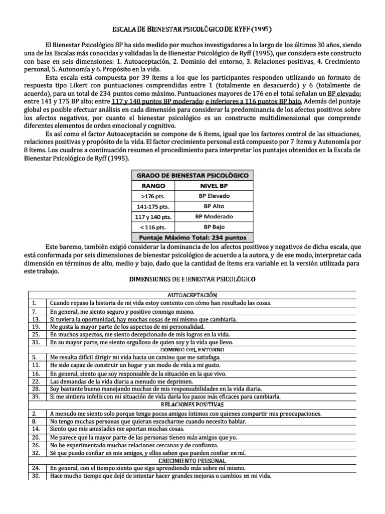 Escala Escala de de Bienestar Psicológico Bienestar Psicológico de de ...