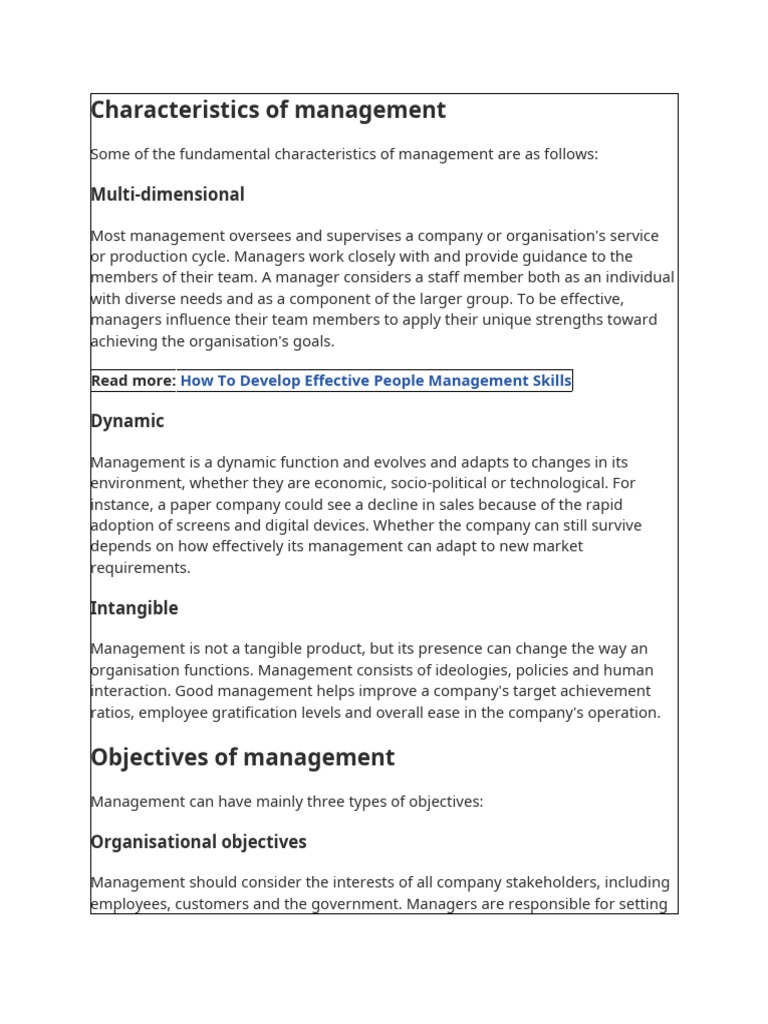 Characteristics of Management: Multi-Dimensional | PDF | Academic ...