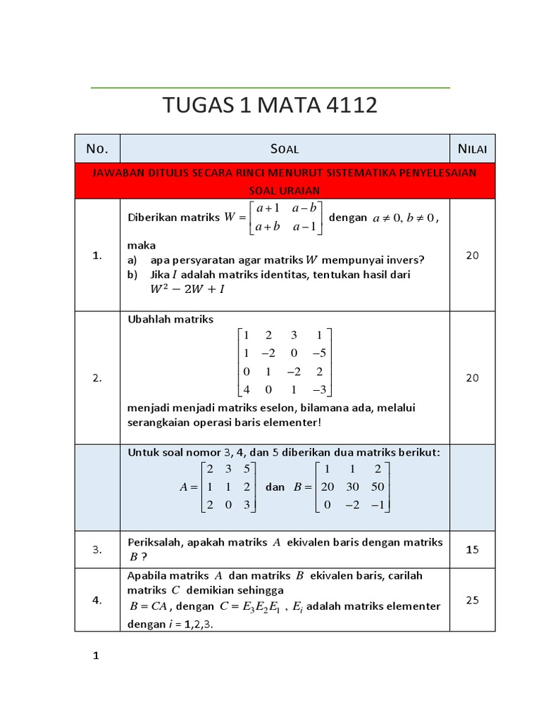 Syarat Matriks Memiliki Invers dan Identitas | PDF