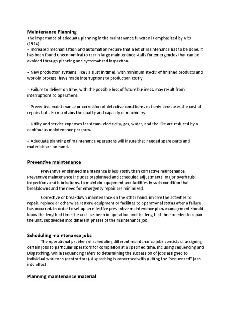 Maintenance Plan | PDF | Mechanical Engineering | Engineering