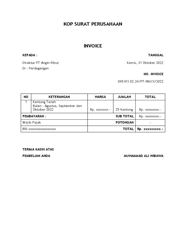 Surat Invoice Barang Perusahaan | PDF