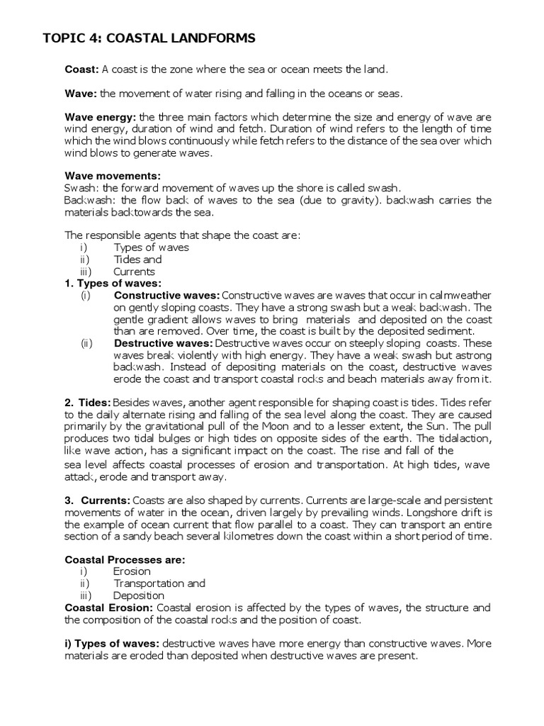 Coasts g10 Geo Notes | PDF | Coral Reef | Beach