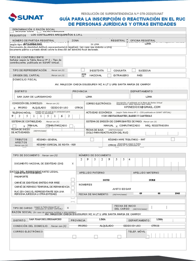 Guía para La Inscripción o Reactivación en El RUC de Personas Jurídicas ... Guía para La Inscripción o Reactivación en El RUC de Personas Jurídicas ...