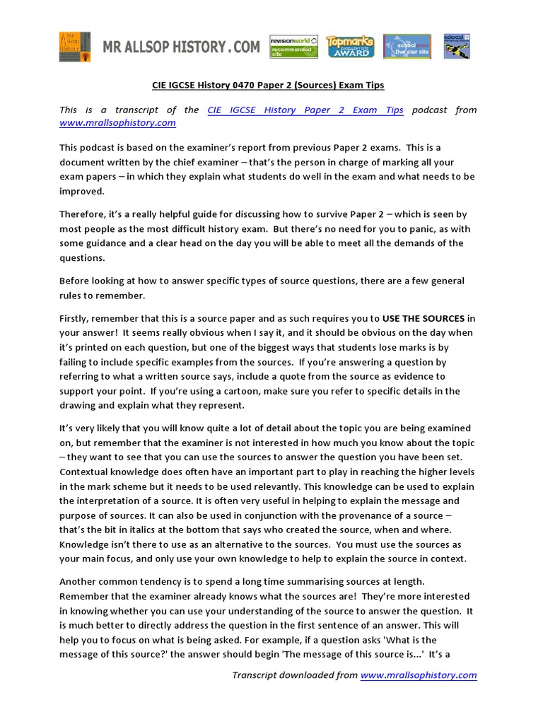 CIE IGCSE History Paper 2 | PDF | Question | Knowledge CIE IGCSE History Paper 2 | PDF | Question | Knowledge