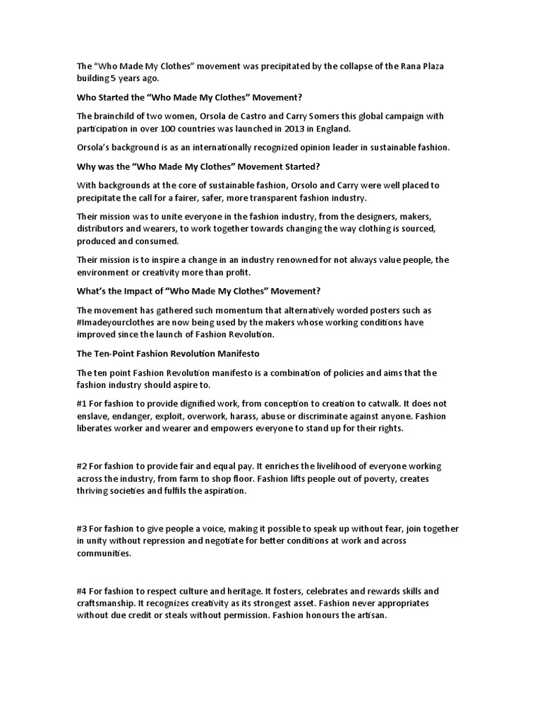 Who Started The "Who Made My Clothes" Movement? | PDF | Fashion ...