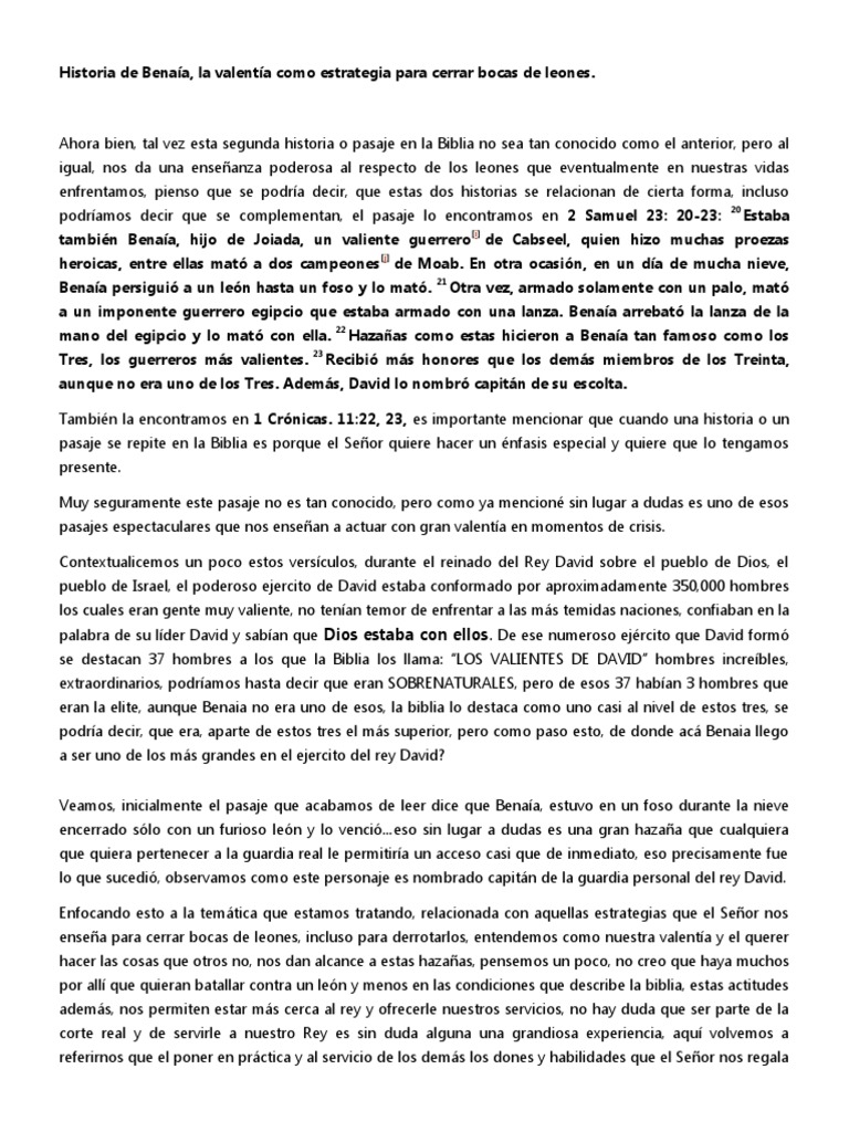 Historia de Benaía | PDF | David | Biblia