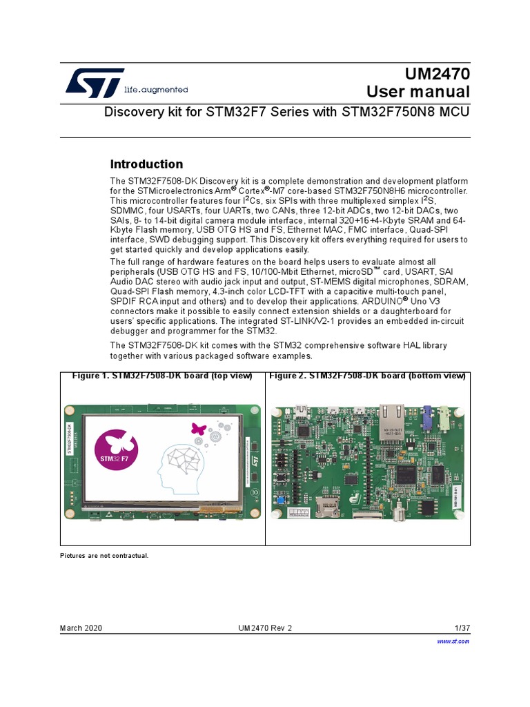 Um2470 Discovery Kit For stm32f7 Series With stm32f750n8 Mcu Stmicroelectronics | PDF | Usb ...