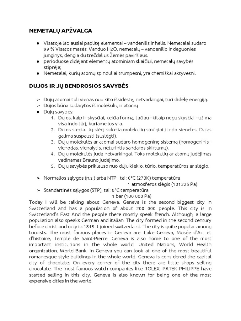 Nemetalai, Dujos, Vandenilis. 2 Klasė | PDF