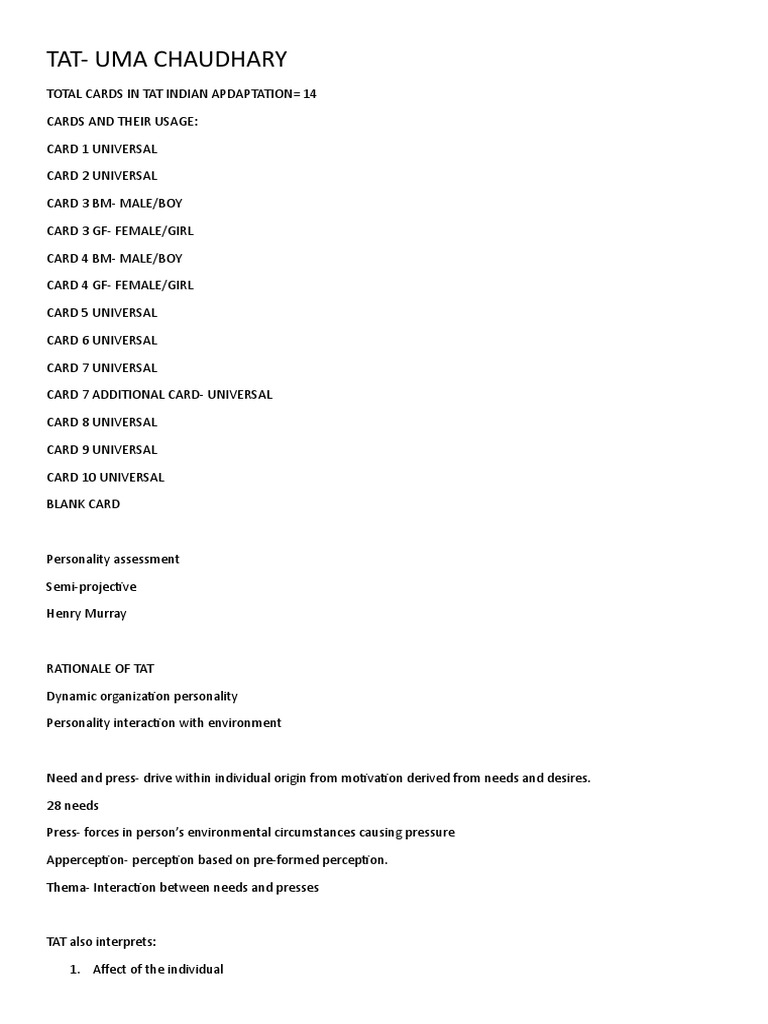 TAT Uma Chaudhary - Class | PDF | Emotions | Social Psychology