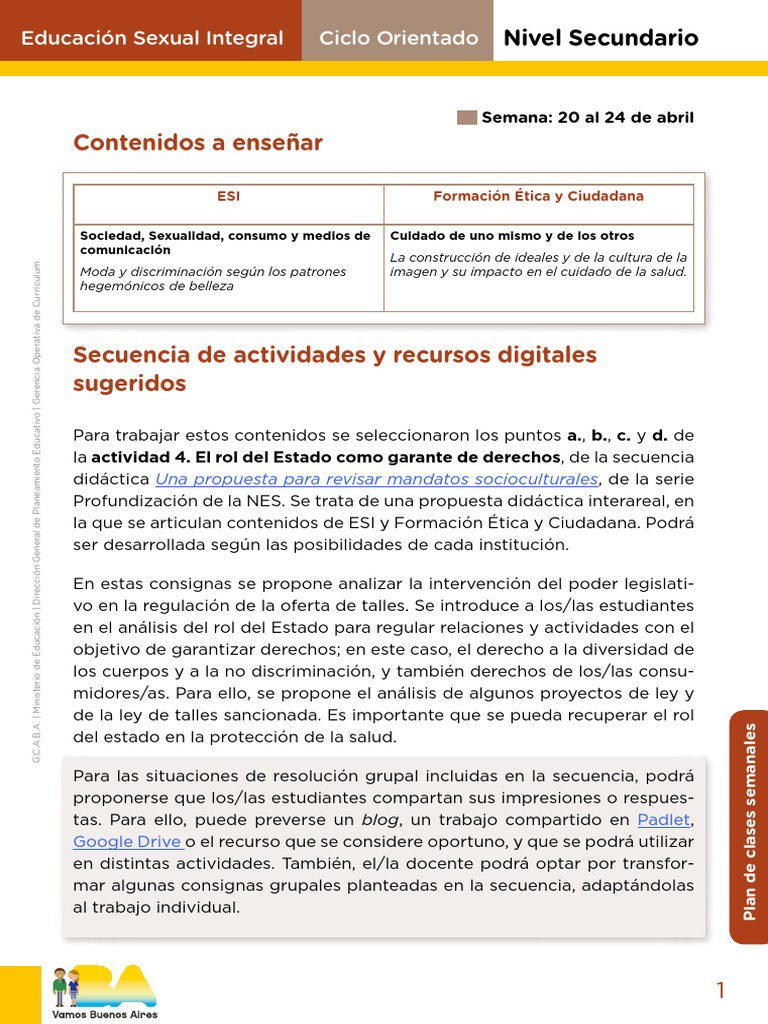 Plan Clases Sec Esi 3 Q2abril | PDF | Plan de estudios | Educación sexual