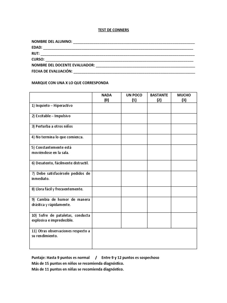 Test de Conners Formato Clásico | PDF